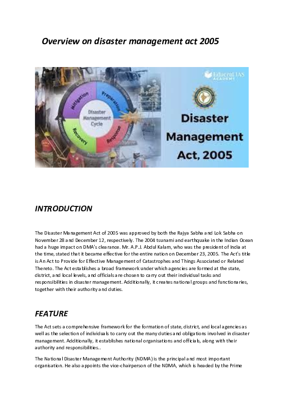 (PDF) Overview on disaster management act 2005