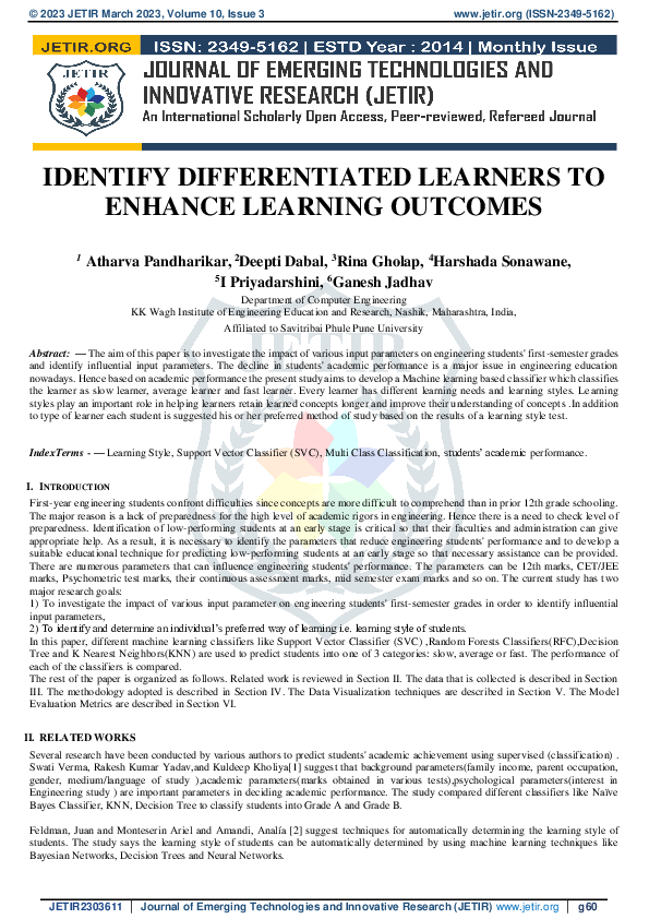 (PDF) IDENTIFY DIFFERENTIATED LEARNERS TO ENHANCE LEARNING OUTCOMES
