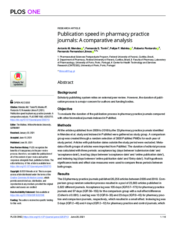 (PDF) Publication speed in pharmacy practice journals: A comparative ...