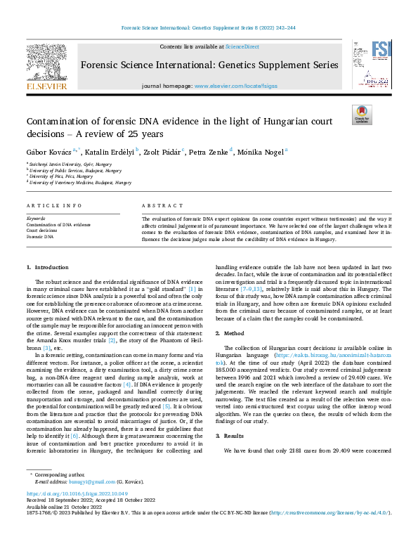 (PDF) Contamination of forensic DNA evidence in the light of Hungarian ...