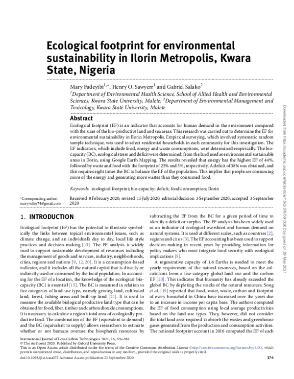 (PDF) Ecological footprint for environmental sustainability in Ilorin ...