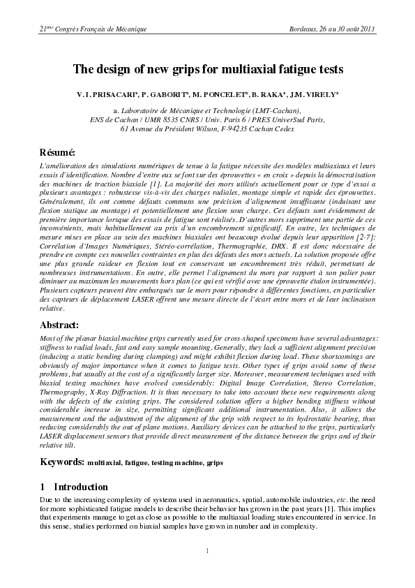(PDF) The design of new grips for multiaxial fatigue tests