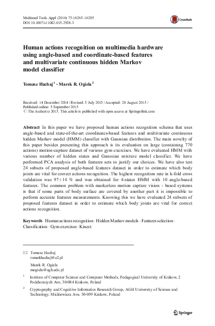 (PDF) Human actions recognition on multimedia hardware using angle ...