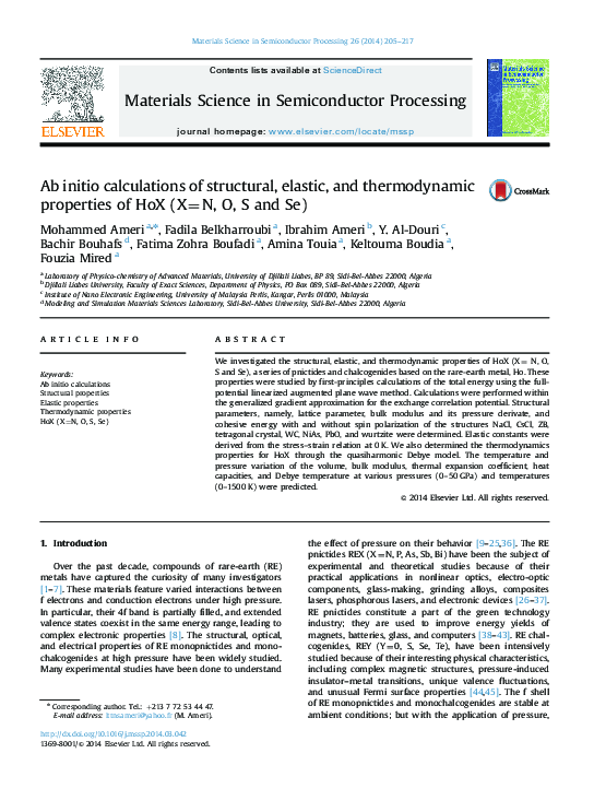 Pdf Ab Initio Calculations Of Structural Elastic And Thermodynamic