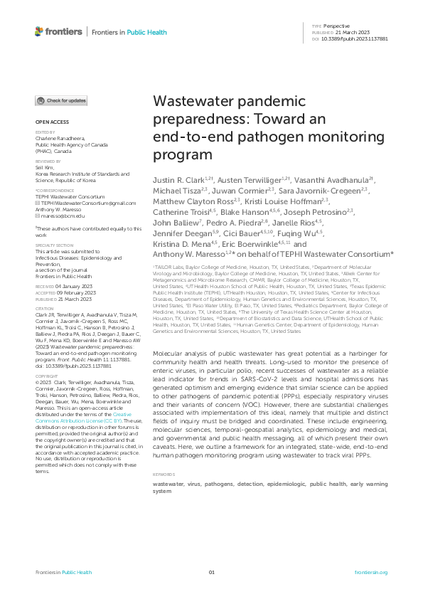 (PDF) Wastewater pandemic preparedness: Toward an end-to-end pathogen ...
