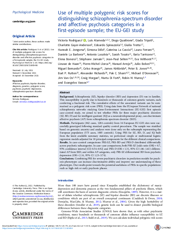 (PDF) Use of multiple polygenic risk scores for distinguishing ...