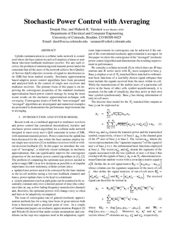 (PDF) Stochastic power control with averaging