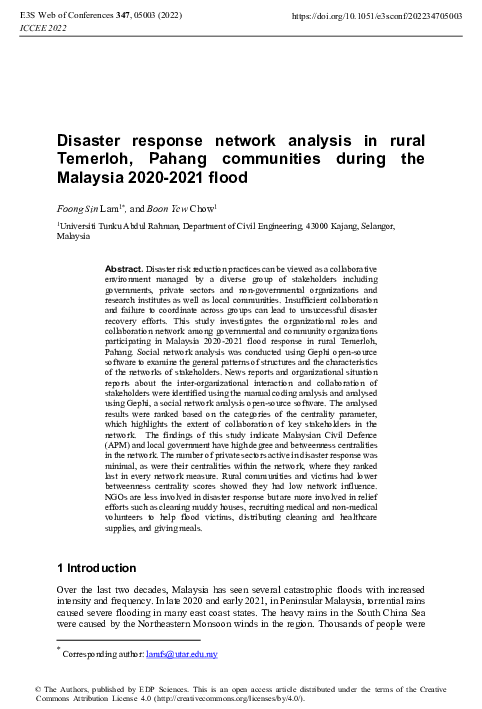 (PDF) Disaster response network analysis in rural Temerloh, Pahang ...
