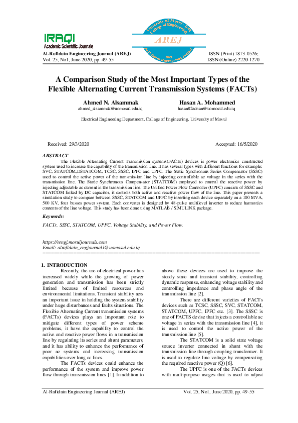(PDF) A Comparison Study of the Most Important Types of the Flexible Alternating Current ...