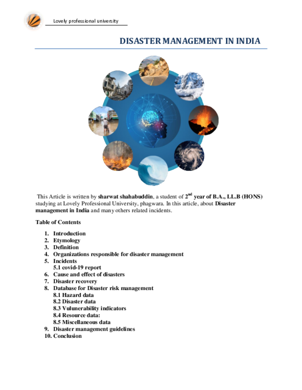 (PDF) DISASTER MANAGEMENT IN INDIA