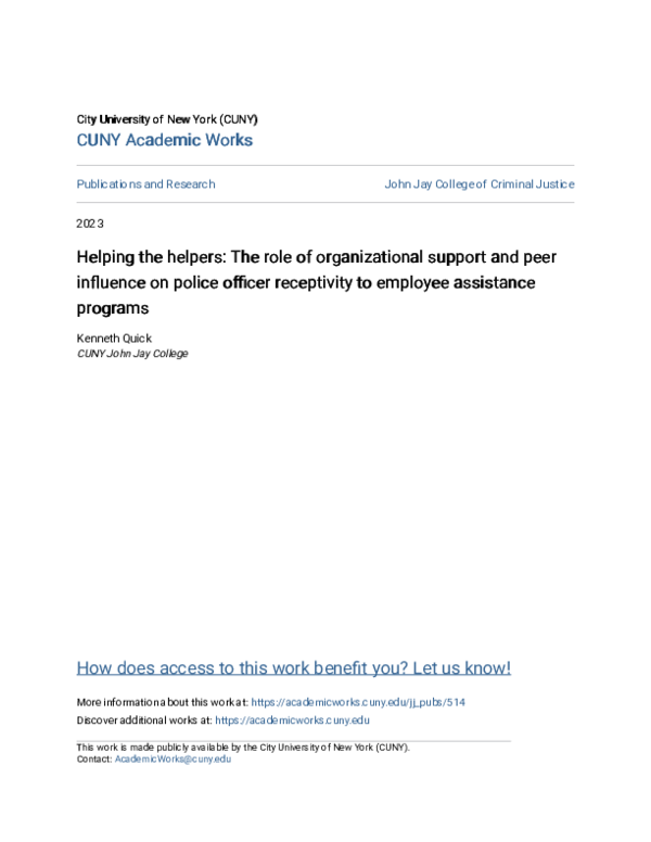 (PDF) Helping the helpers: the role of organizational support and peer ...