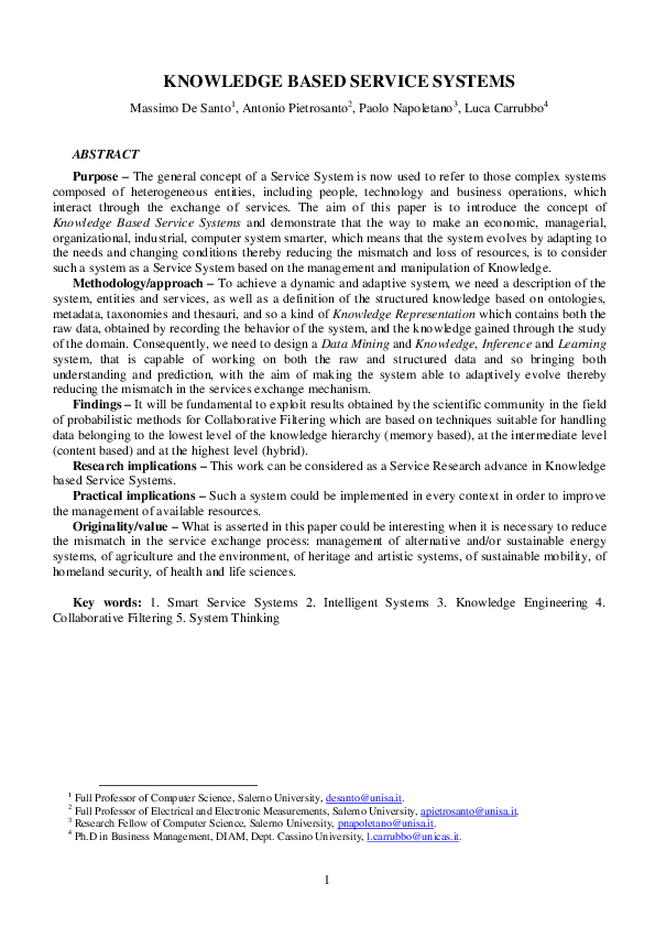 (PDF) Knowledge Based Service Systems