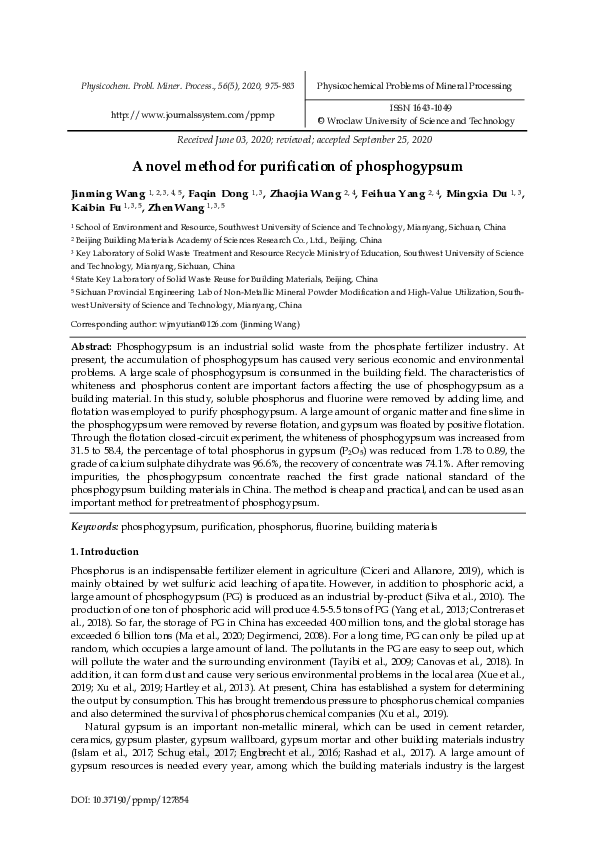 (PDF) A novel method for purification of phosphogypsum