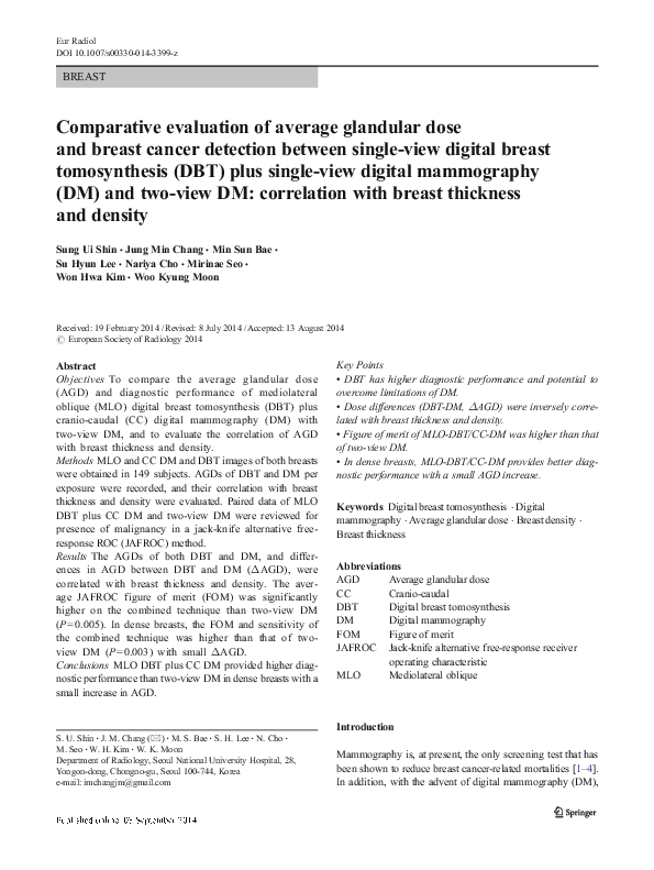 (PDF) Comparative evaluation of average glandular dose and breast cancer detection between ...