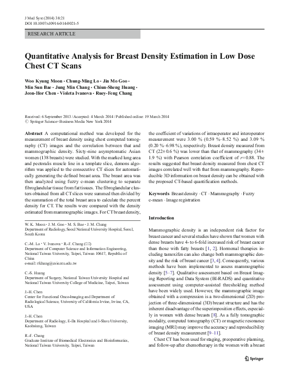 Pdf Quantitative Analysis For Breast Density Estimation In Low Dose