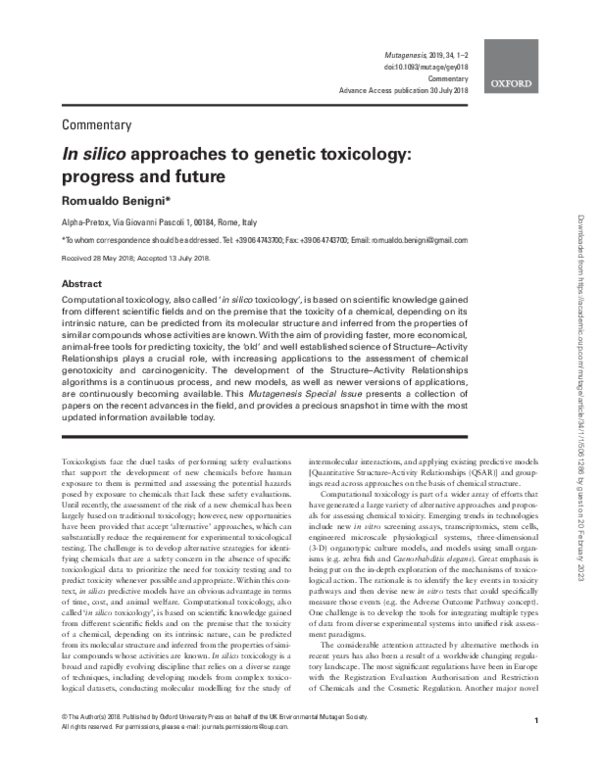 (PDF) In silico approaches to genetic toxicology: progress and future
