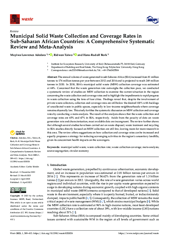 (PDF) Municipal Solid Waste Collection and Coverage Rates in Sub ...