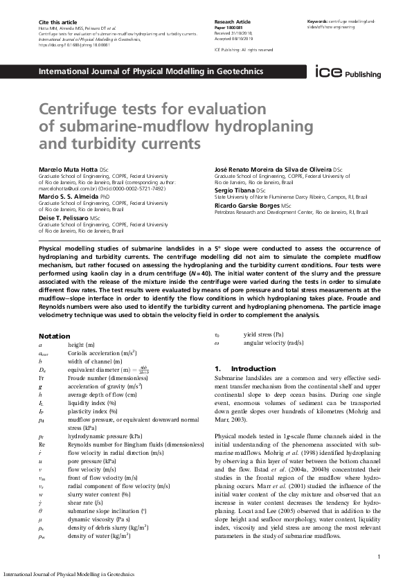(PDF) Centrifuge tests for evaluation of submarine-mudflow hydroplaning ...