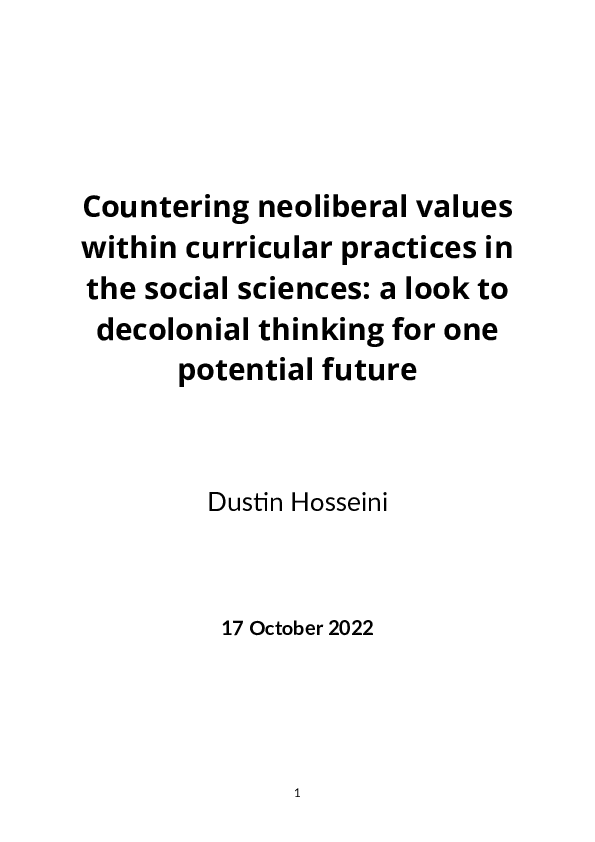 (PDF) Countering neoliberal values within curricular practices in the ...