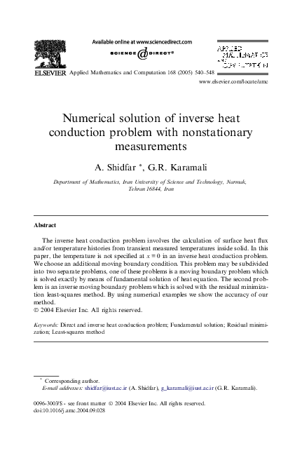 Pdf Numerical Solution Of Inverse Heat Conduction Problem With Nonstationary Measurements