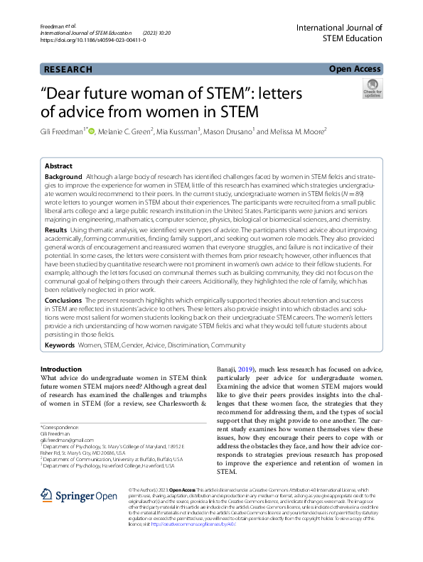(PDF) “Dear future woman of STEM”: letters of advice from women in STEM