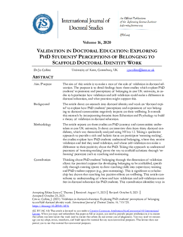 (PDF) Validation in Doctoral Education: Exploring PhD Students ...