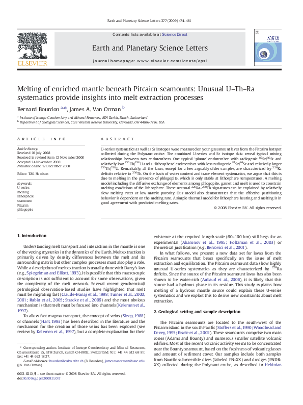 (PDF) Melting of enriched mantle beneath Pitcairn seamounts: Unusual U ...