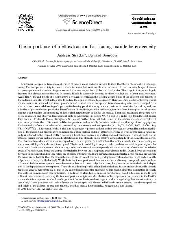 (PDF) The importance of melt extraction for tracing mantle heterogeneity