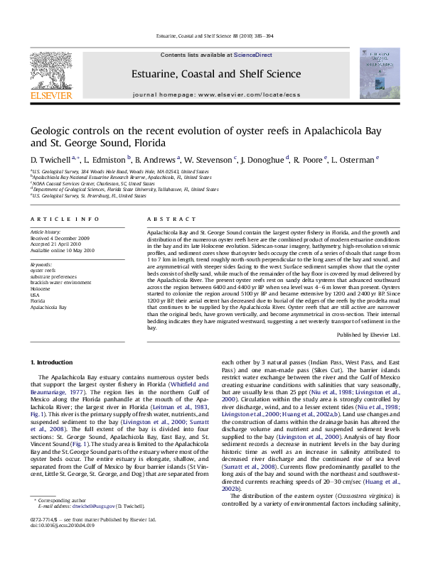 (PDF) Geologic controls on the recent evolution of oyster reefs in ...