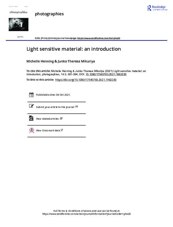 (PDF) Light sensitive material: an introduction | Michelle Henning ...