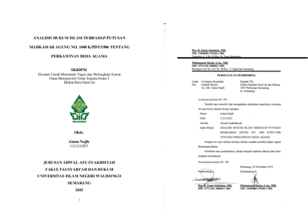 (PDF) Analisis hukum Islam terhadap putusan Mahkamah Agung no. 1400 K/PDT/1986 tentang ...