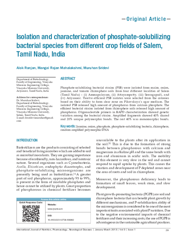 (PDF) Isolation and characterization of phosphate solubilizing bacteria from phosphate mines and ...