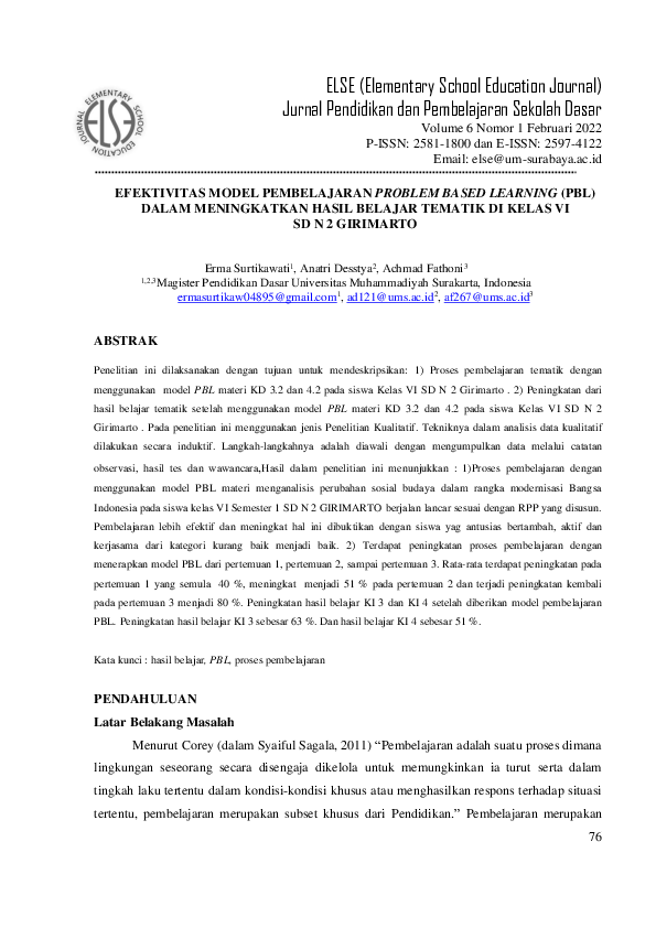 (PDF) Efektivitas Model Pembelajaran Problem Based Learning (PBL) Dalam Meningkatkan Hasil ...