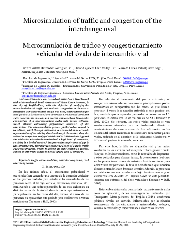 (PDF) Microsimulation of traffic and congestion of the interchange oval