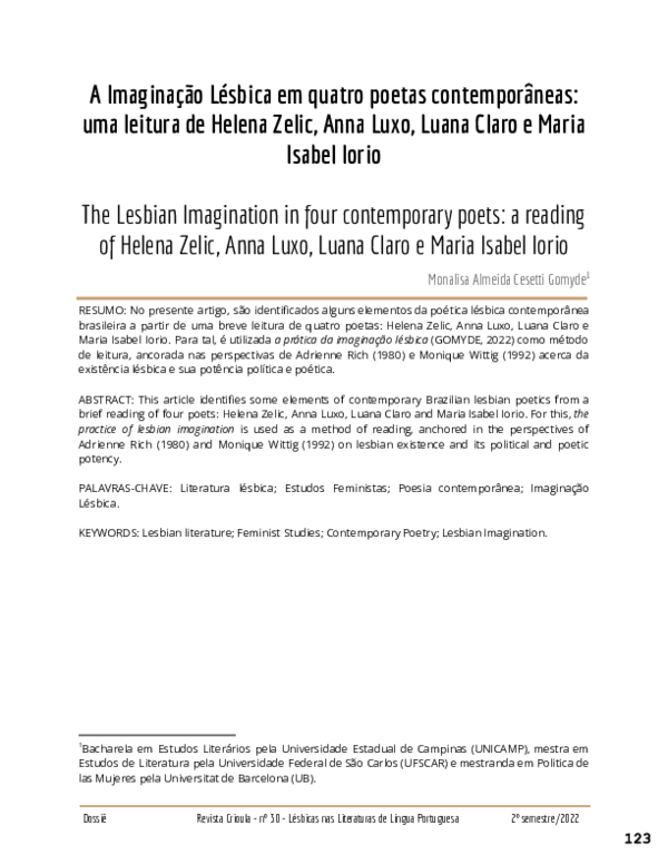 (PDF) A Imaginação Lésbica em quatro poetas contemporâneas: uma leitura ...