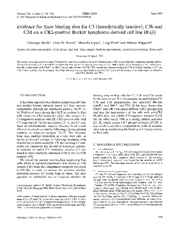 (PDF) Three C3 Binding Sites on Raji Cells