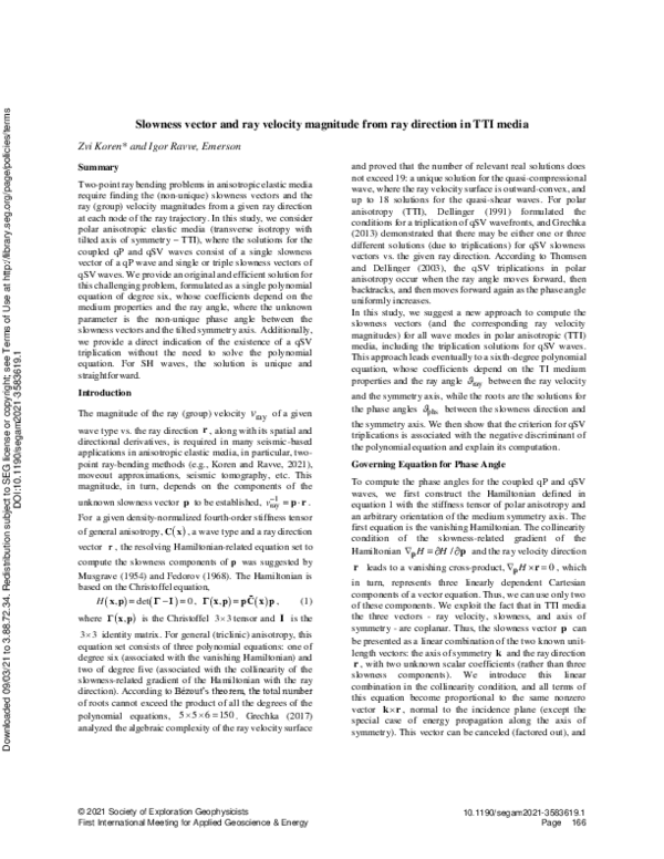 (PDF) Slowness vector and ray velocity magnitude from ray direction in ...