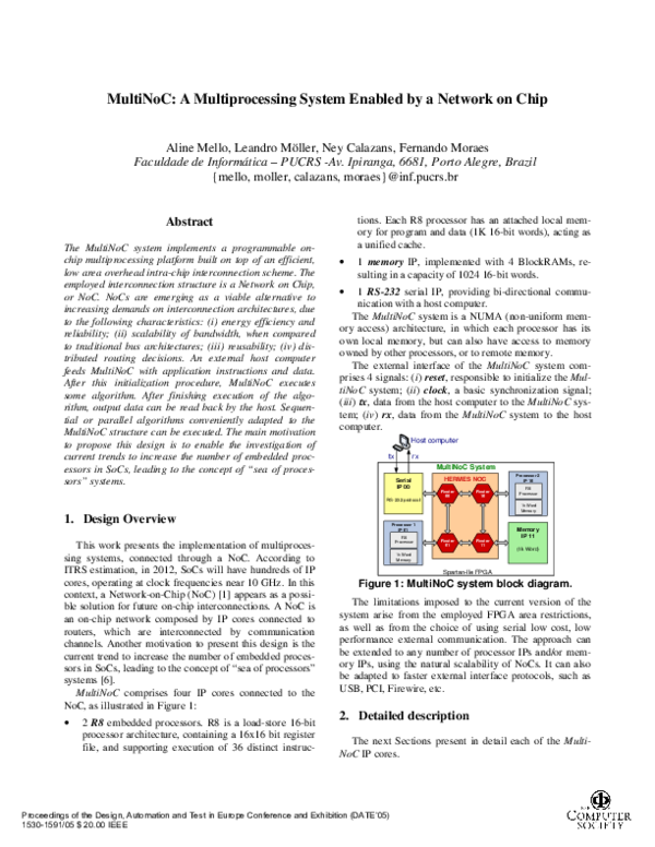 (PDF) MultiNoC: A Multiprocessing System Enabled by a Network on Chip
