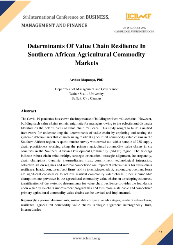 (PDF) Determinants of Value Chain Resilience in Southern African ...