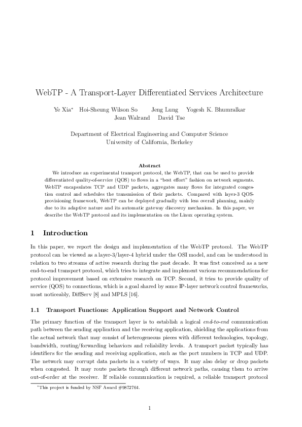 (PDF) WebTP -A Transport-Layer Differentiated Services Architecture