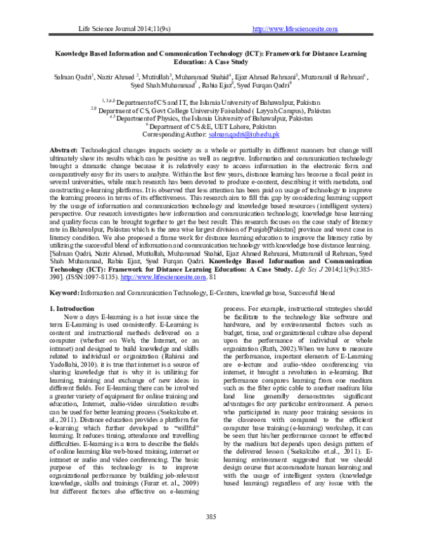 (PDF) ” Knowledge Based Information and Communication Technology (ICT): Framework for Distance ...