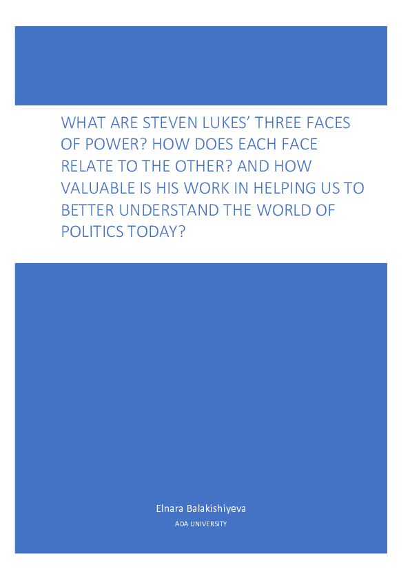 (PDF) What are Steven Lukes’ Three Faces of Power? How Does Each Face ...