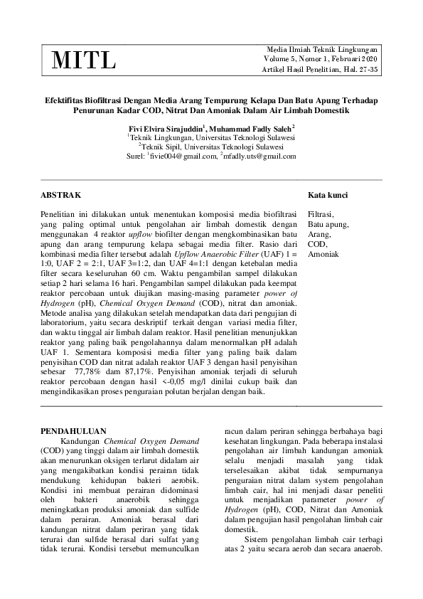 (PDF) Efektifitas Biofiltrasi Dengan Media Arang Tempurung Kelapa Dan ...