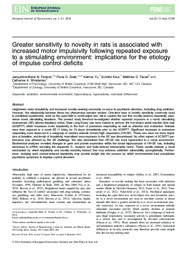 (PDF) Greater sensitivity to novelty in rats is associated with ...
