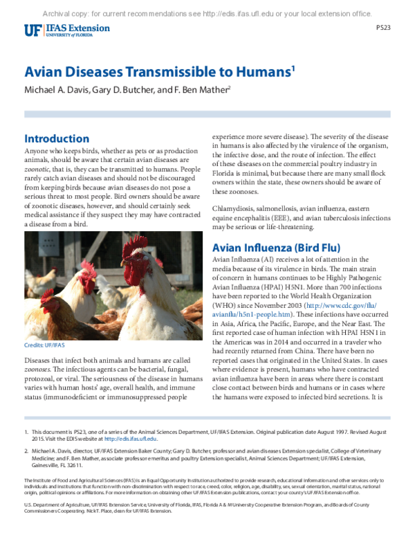 (PDF) Avian Diseases Transmissible to Humans