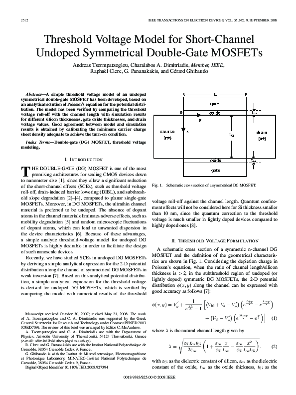 (PDF) Threshold Voltage Model for Short-Channel Undoped Symmetrical Double-Gate MOSFETs