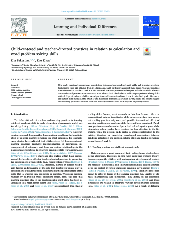 (PDF) Child-centered and teacher-directed practices in relation to ...