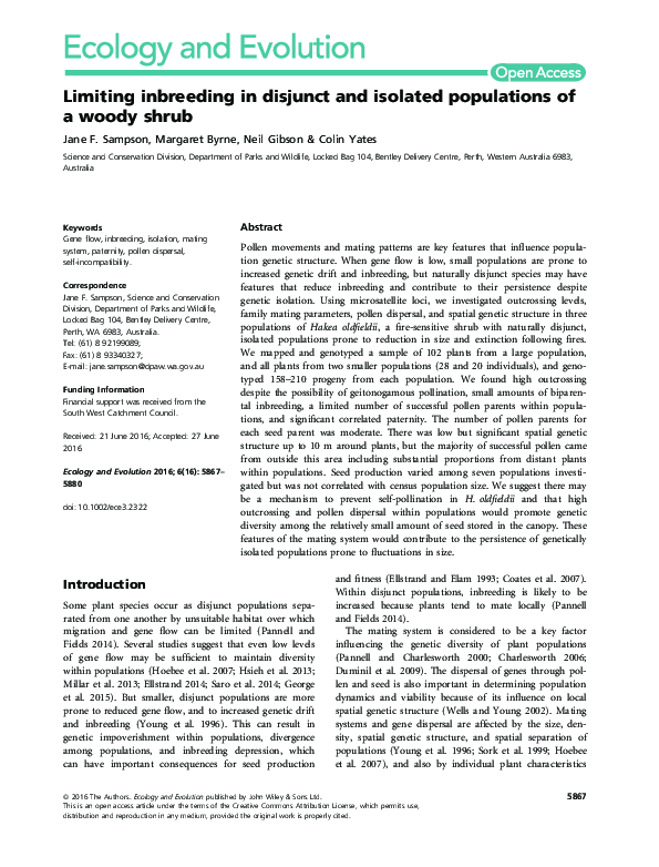 (PDF) Limiting inbreeding in disjunct and isolated populations of a ...