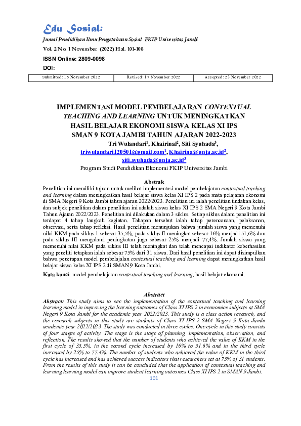 (PDF) Implementasi Model Pembelajaran Contextual Teaching and Learning untuk Meningkatkan Hasil ...
