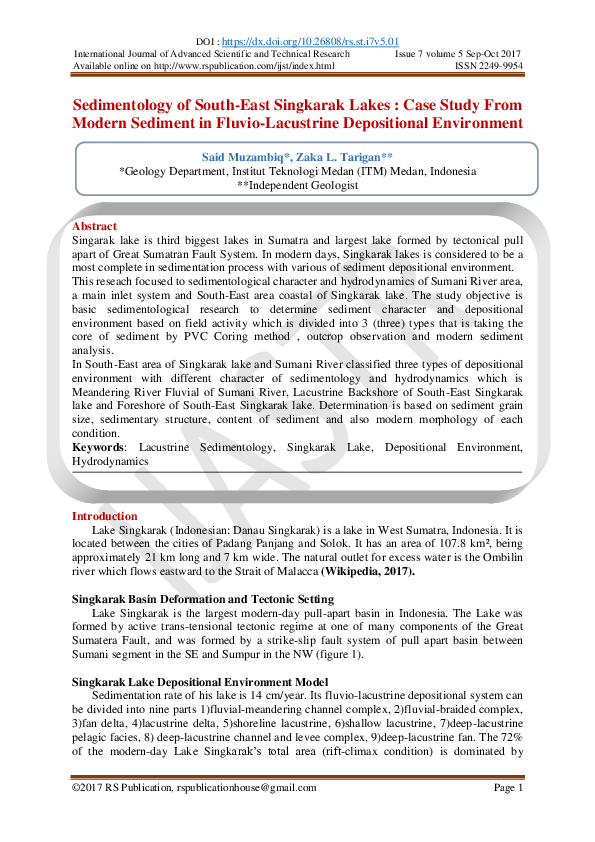 (PDF) Sedimentology of South-East Singkarak Lakes : Case Study From Modern Sediment in Fluvio ...